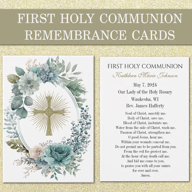First Communion Catholic Remembrance Holy Card | Zazzle