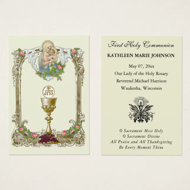 First Communion Catholic Remembrance Holy Card | Zazzle