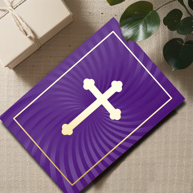 First Communion / Confirmation Purple Swirl Cross Foil Invitation | Zazzle