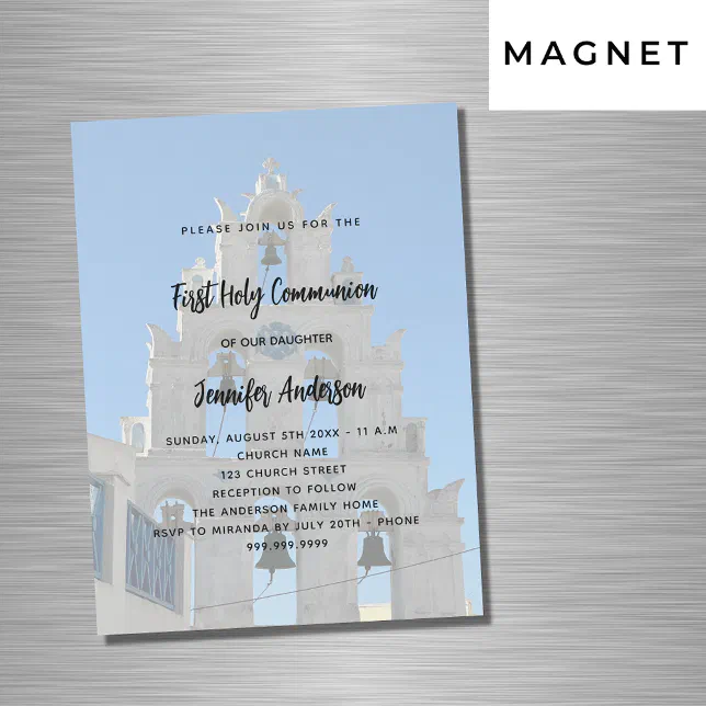 First Communion custom photo church luxury Magnetic Invitation | Zazzle