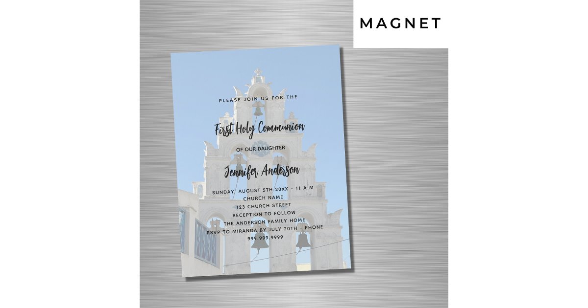 First Communion custom photo church luxury Magnetic Invitation | Zazzle