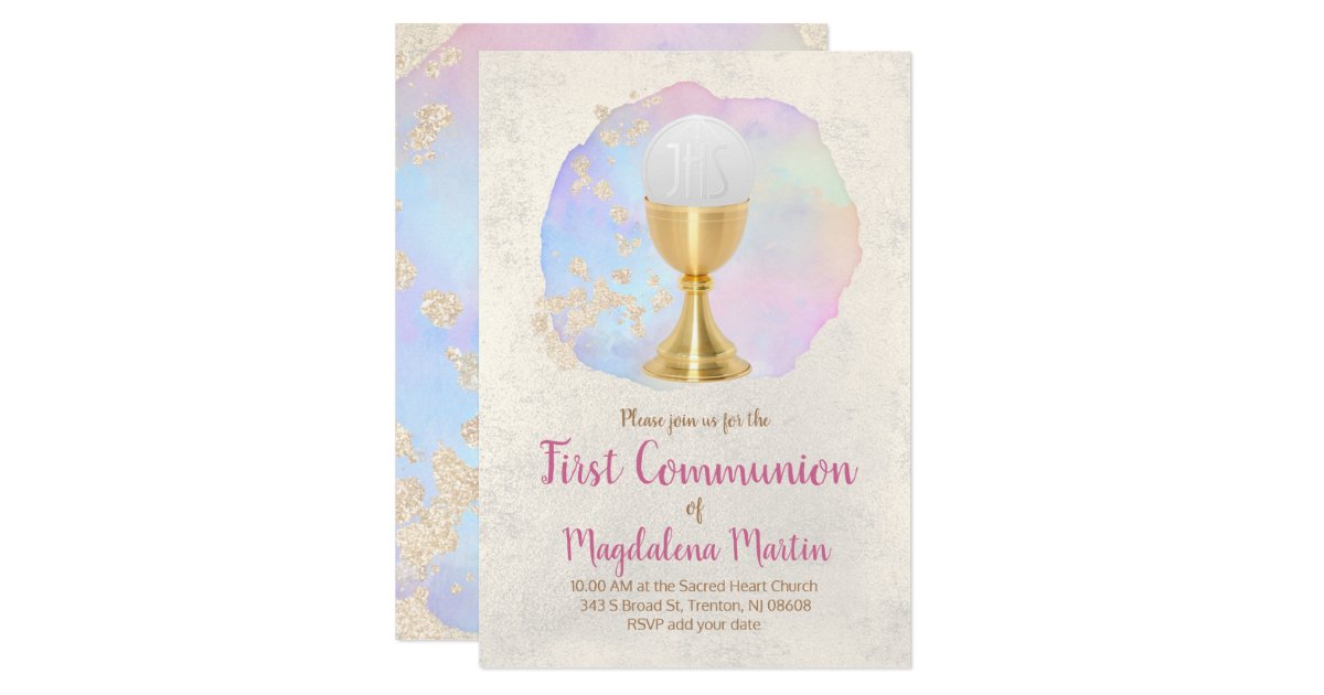 first communion FAUX gold foil and watercolor Invitation | Zazzle.com