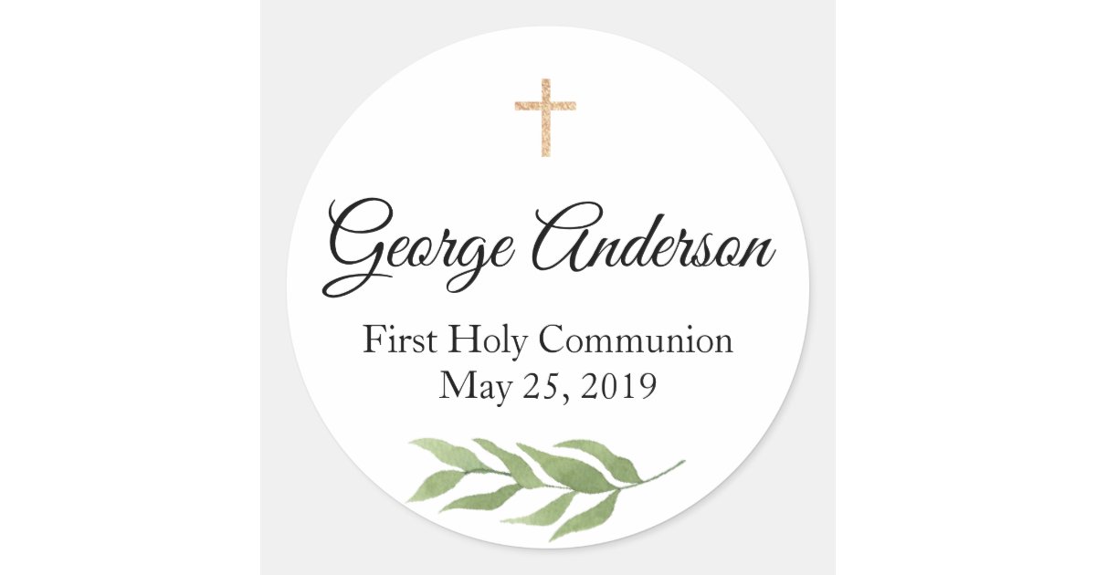 First Communion Favor Sticker greenery | Zazzle