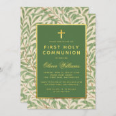 First Communion Green Faux Gold Foliage Greenery Invitation | Zazzle
