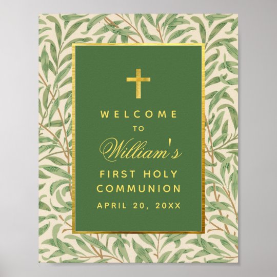 First Communion Green Gold Greenery Welcome Sign | Zazzle.com