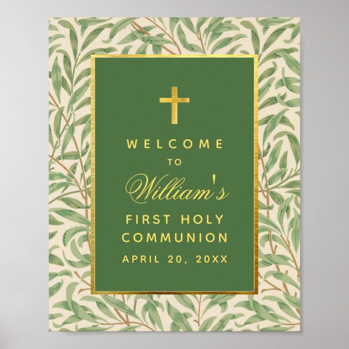First Communion Green Gold Greenery Welcome Sign | Zazzle.com