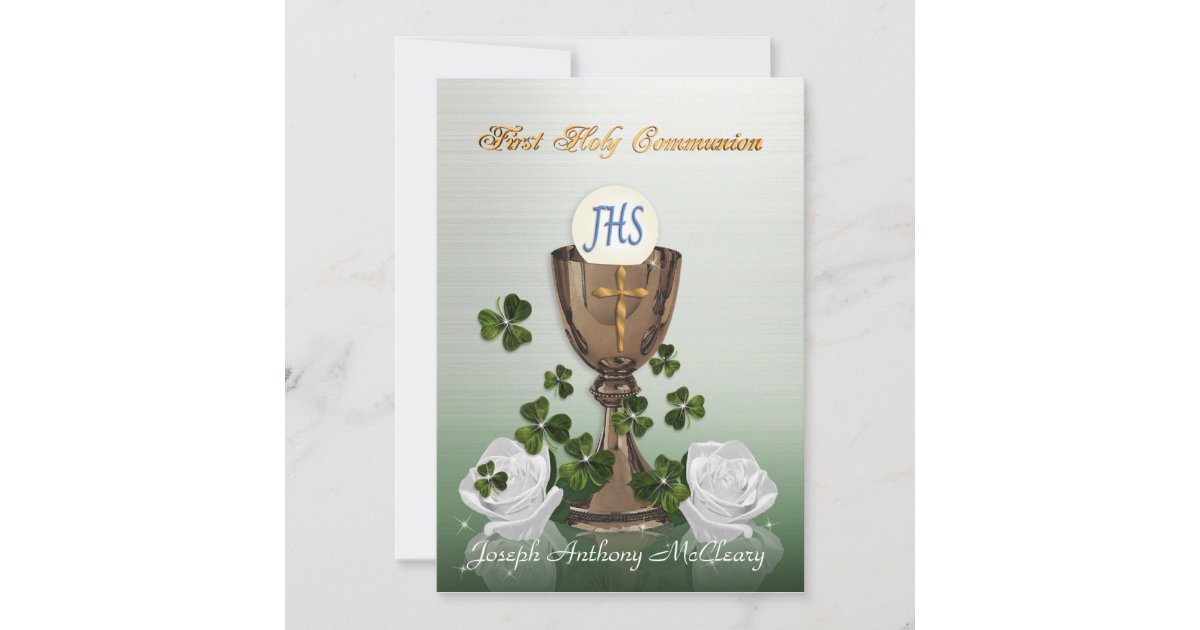 First Communion invitation Irish with shamrocks | Zazzle