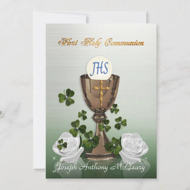First Communion invitation Irish with shamrocks | Zazzle