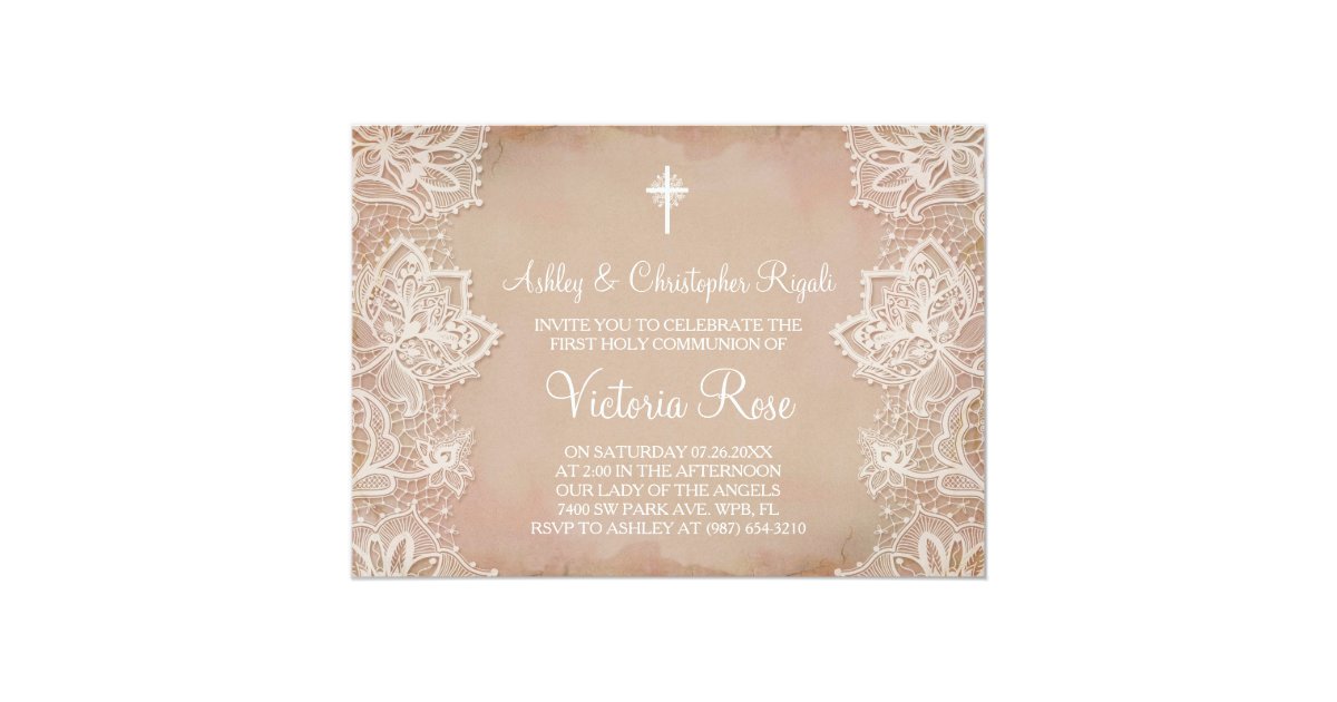 First Communion Invitation Pink Vintage