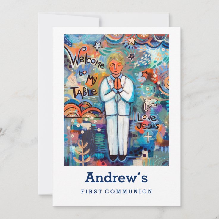 First Communion Invite, Customizable, blonde boy Invitation | Zazzle