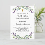 First communion lavender eucalyptus violet florals invitation | Zazzle