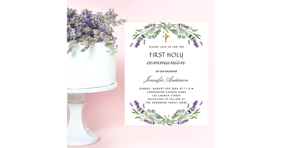 First communion lavender violet budget invitation flyer | Zazzle