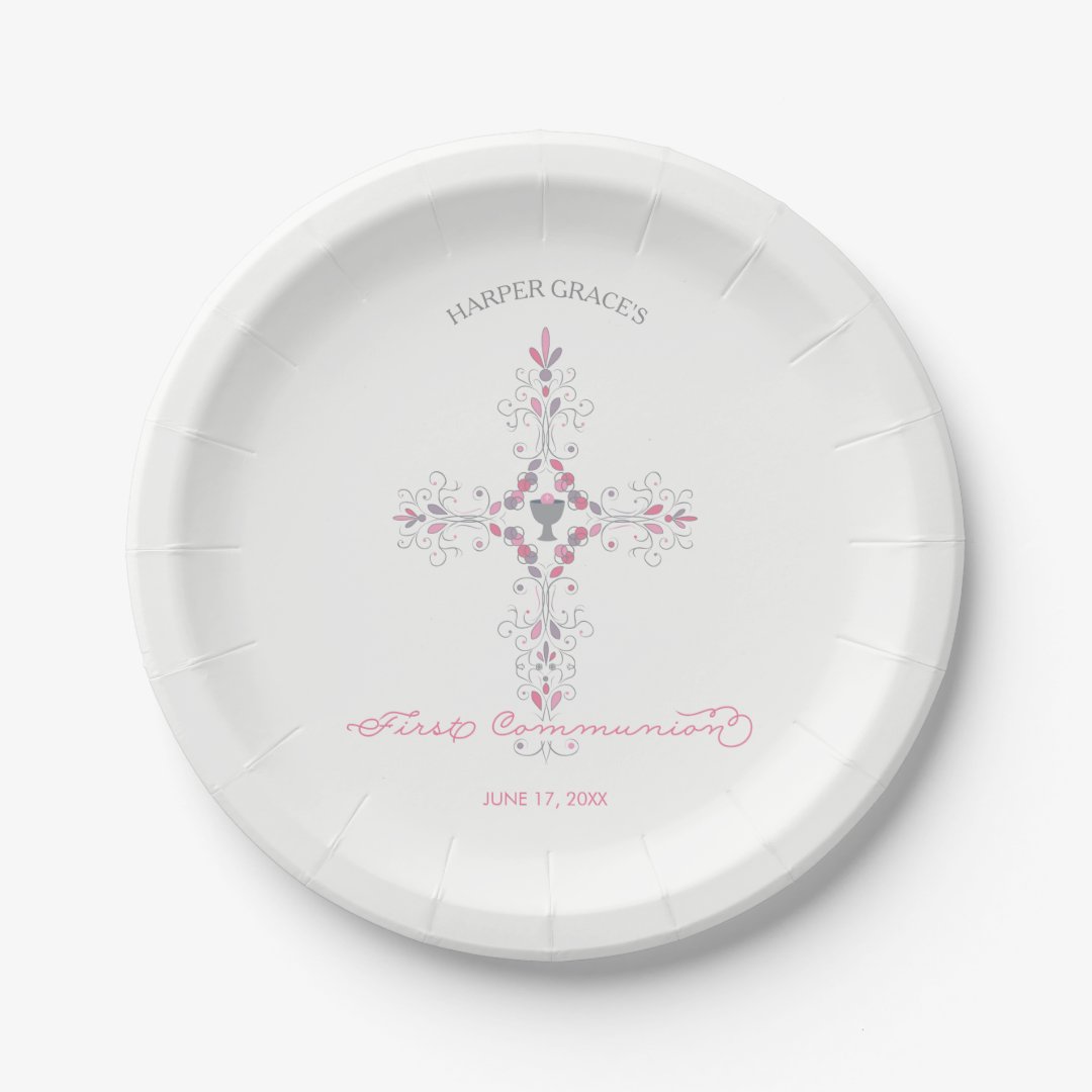 First Communion Party Paper Plate, Custom Plates | Zazzle