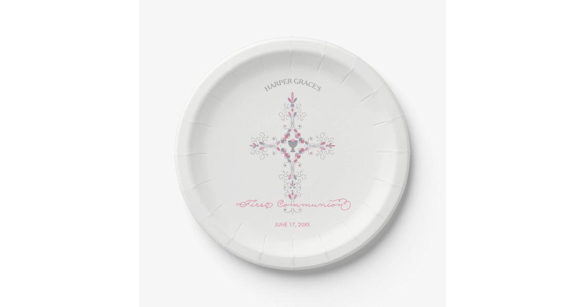 First Communion Party Paper Plate, Custom Plates | Zazzle