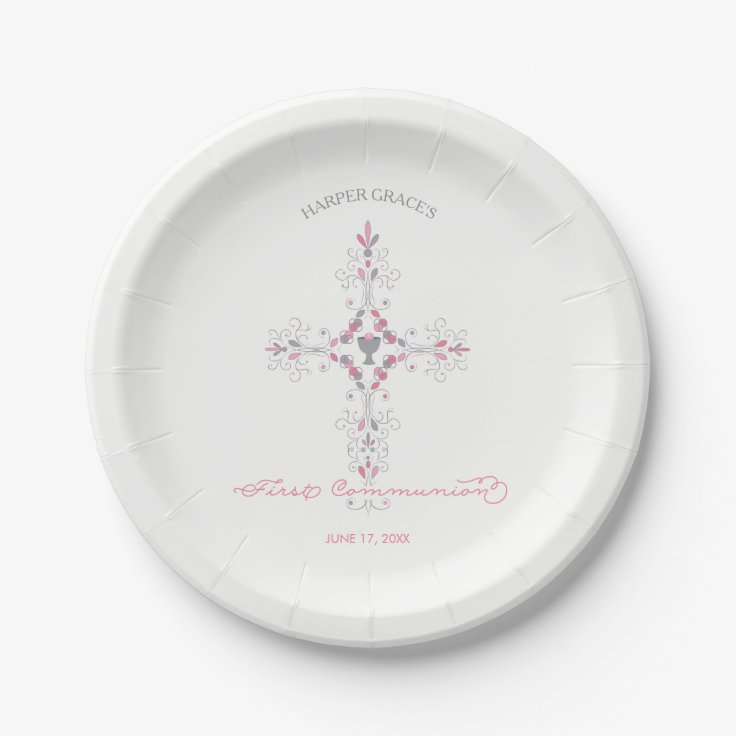 First Communion Party Paper Plate, Custom Plates | Zazzle