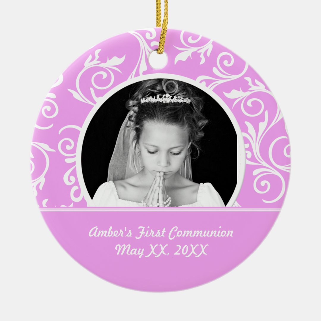 First Communion Pink Photo Ornament | Zazzle