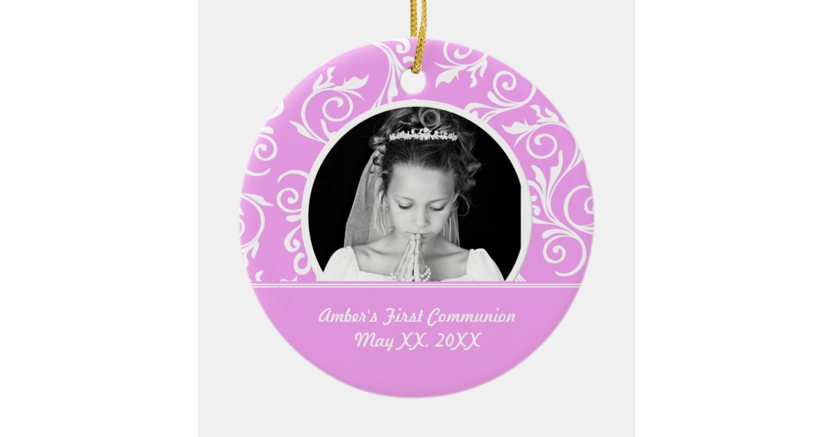 First Communion Pink Photo Ornament | Zazzle
