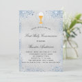 First communion silver blue boy luxury invitation | Zazzle