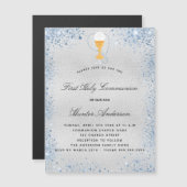 First communion silver blue boy luxury magnetic invitation | Zazzle
