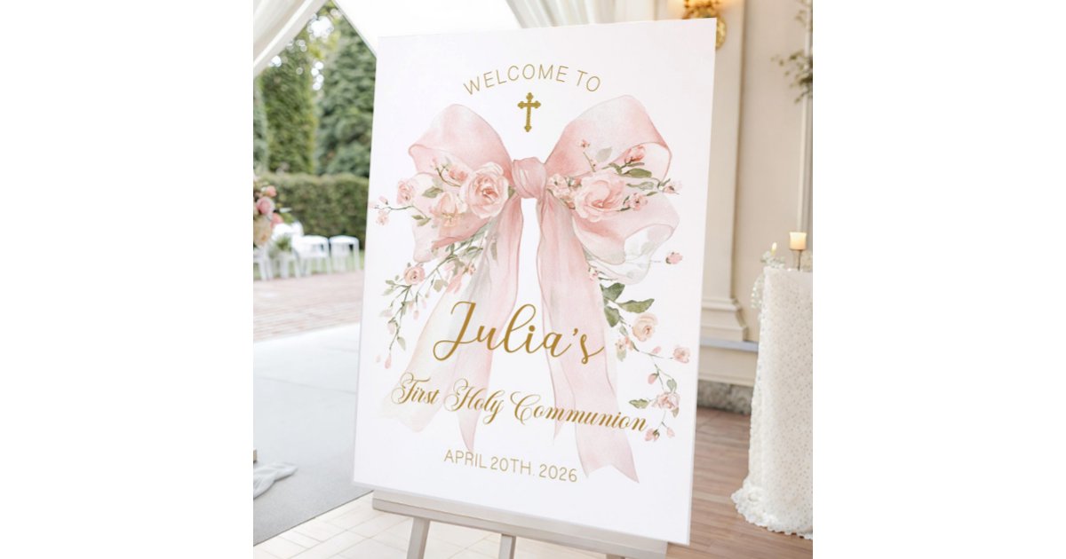 First Communion Welcome sign Girl, Blush Pink Flor | Zazzle