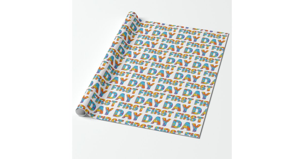 FIRST DAY Jigsaw Alphabet Wrapping Paper | Zazzle