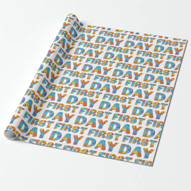 FIRST DAY Jigsaw Alphabet Wrapping Paper | Zazzle