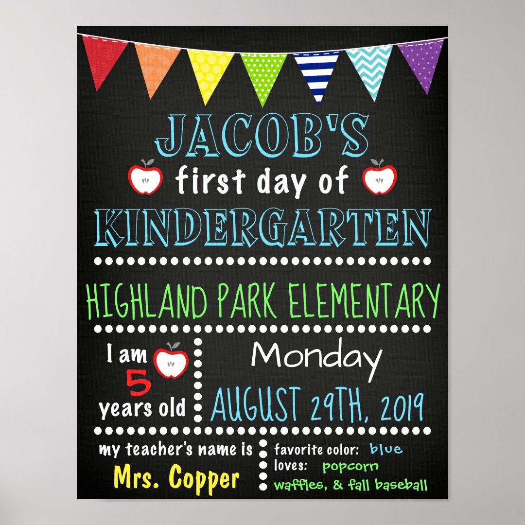 First Day of Kindergarten Chalkboard Poster | Zazzle