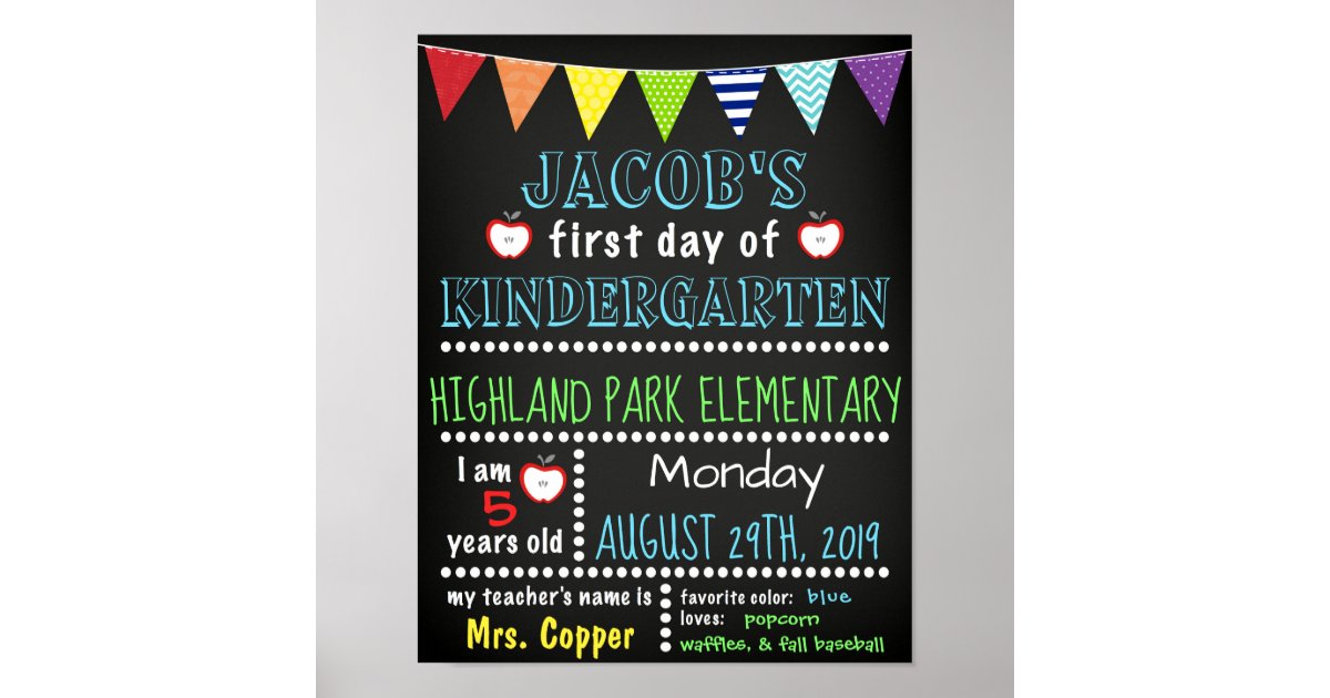 First Day of Kindergarten Chalkboard Poster | Zazzle