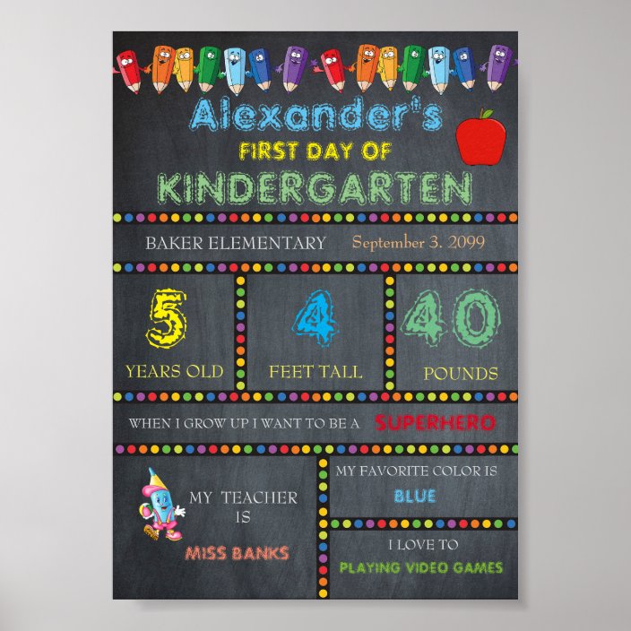 First Day of Kindergarten Sign BOY, Chalkboard 2 | Zazzle.com