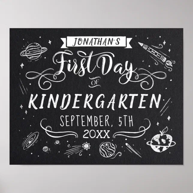 First Day of School Black Chalkboard Outer Space Poster | Zazzle