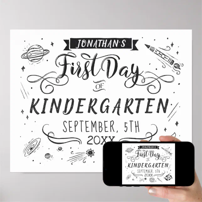 First Day of School Chalkboard Outer Space White Poster | Zazzle