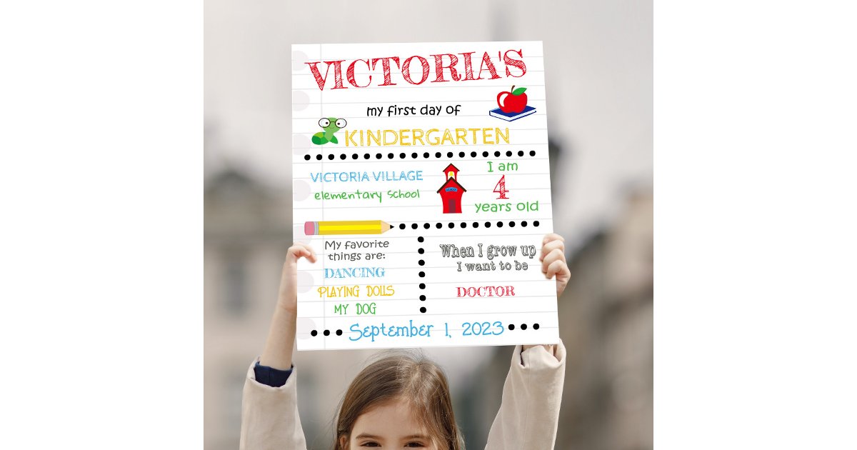 First Day Of School Kindergarten Name Date Poster | Zazzle