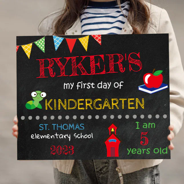 First Day Of School Name Details Age Date Poster | Zazzle