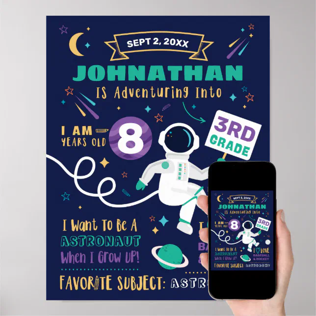 First Day Of School Sign Astronaut Space Adventure | Zazzle