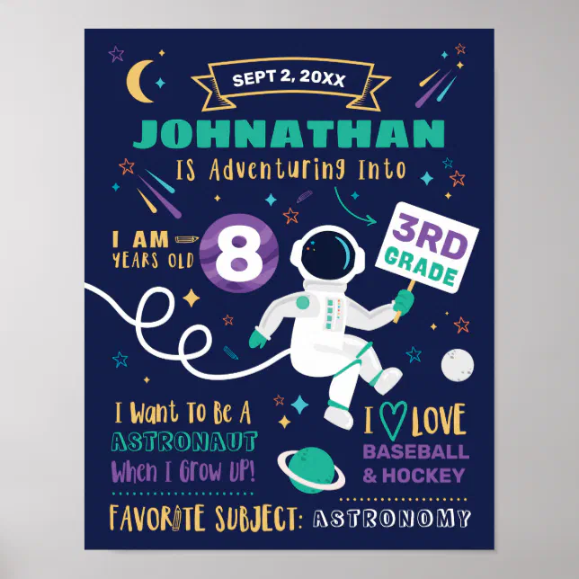 First Day Of School Sign Astronaut Space Adventure | Zazzle