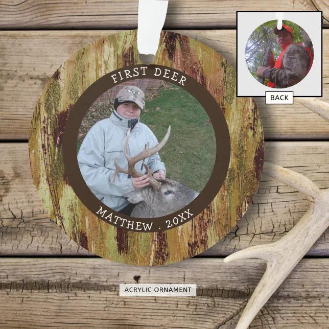 FIRST DEER Hunting Photo Camouflage Personalized Ornament | Zazzle