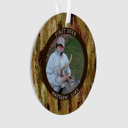 FIRST DEER Hunting Photo Camouflage Personalized Ornament | Zazzle