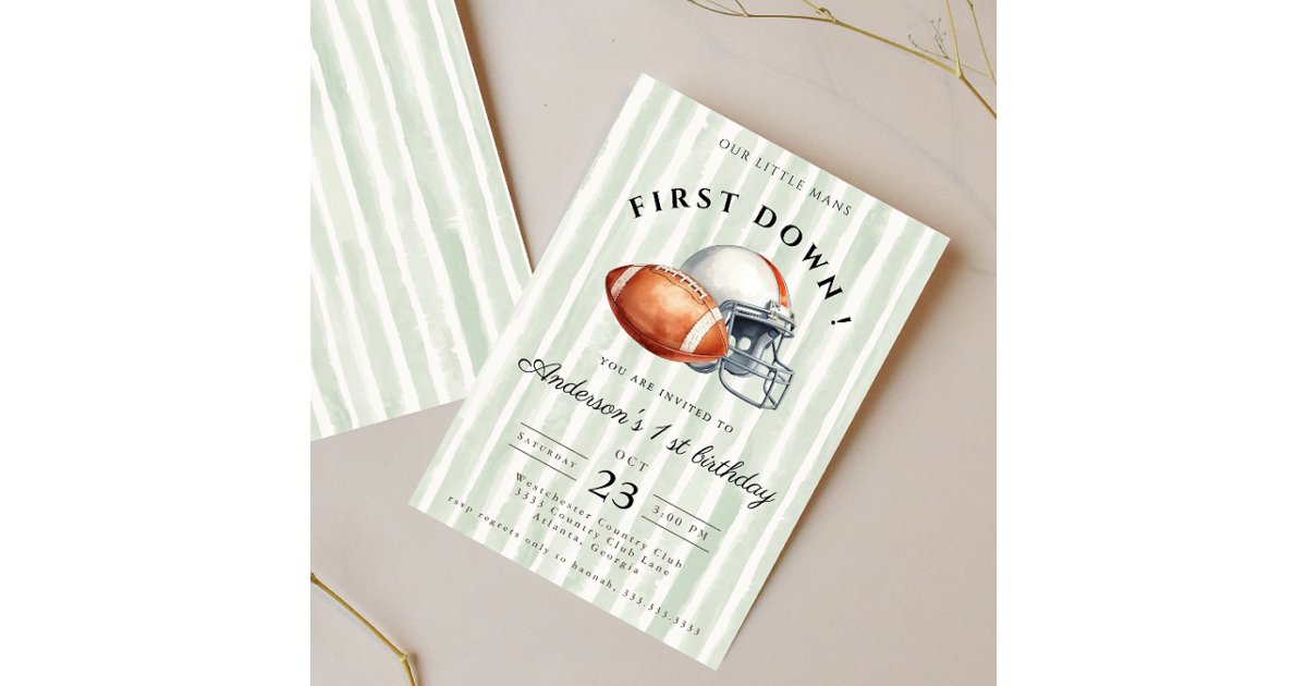 First Down Editable Football 1st Birthday Invitation | Zazzle