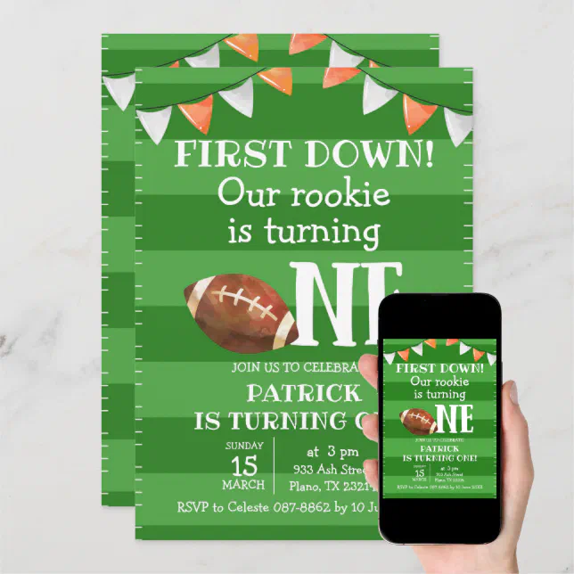 First down Football First Birthday Invitation | Zazzle