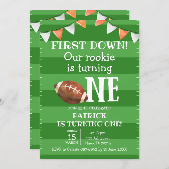 First down Football First Birthday Invitation | Zazzle