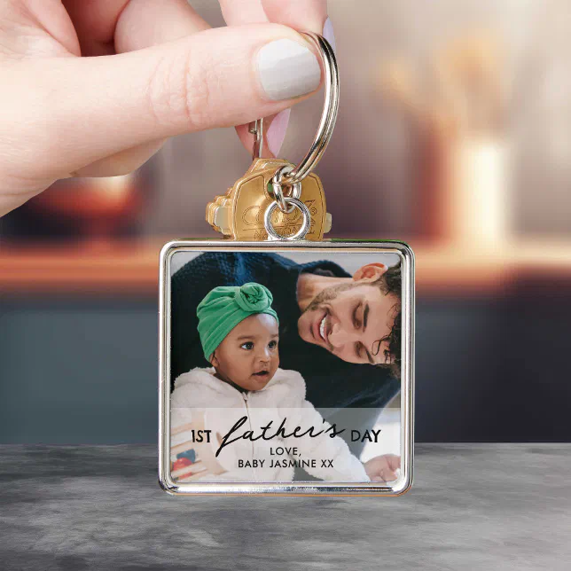 First fathers day Baby & Dad Photo Keychain | Zazzle