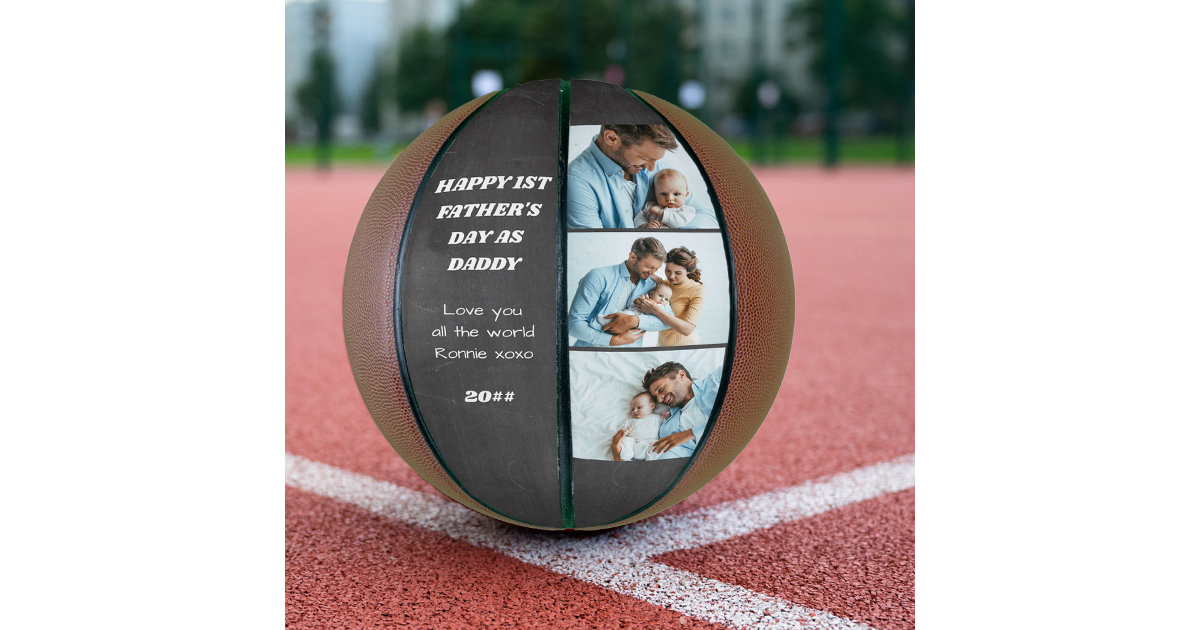 First Fathers Day Chalkboard 3 Custom Baby Photo Basketball | Zazzle
