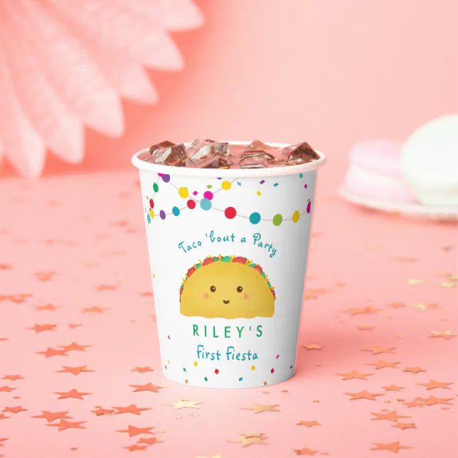 First fiesta birthday taco theme paper cups | Zazzle