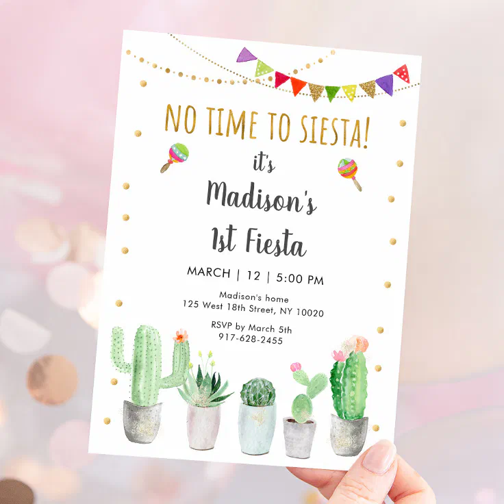First Fiesta Cactus Birthday Invitation | Zazzle