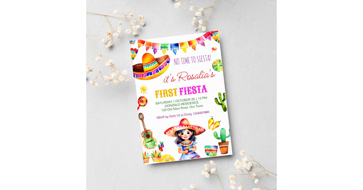 First fiesta colorful cute Spanish girl birthday Invitation | Zazzle