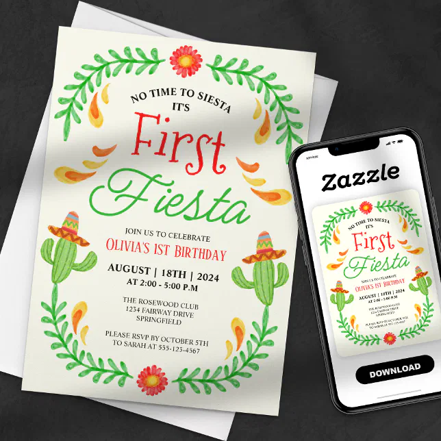 First Fiesta - Cute Cactus Girl 1st Birthday Invitation | Zazzle