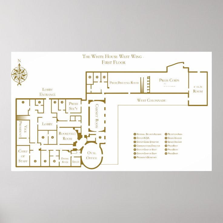 First Floor West Wing The White House Floor Plan Poster | Zazzle