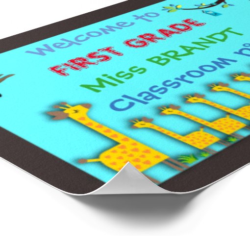 First grade Classroom sign, teacher name, frame Poster | Zazzle