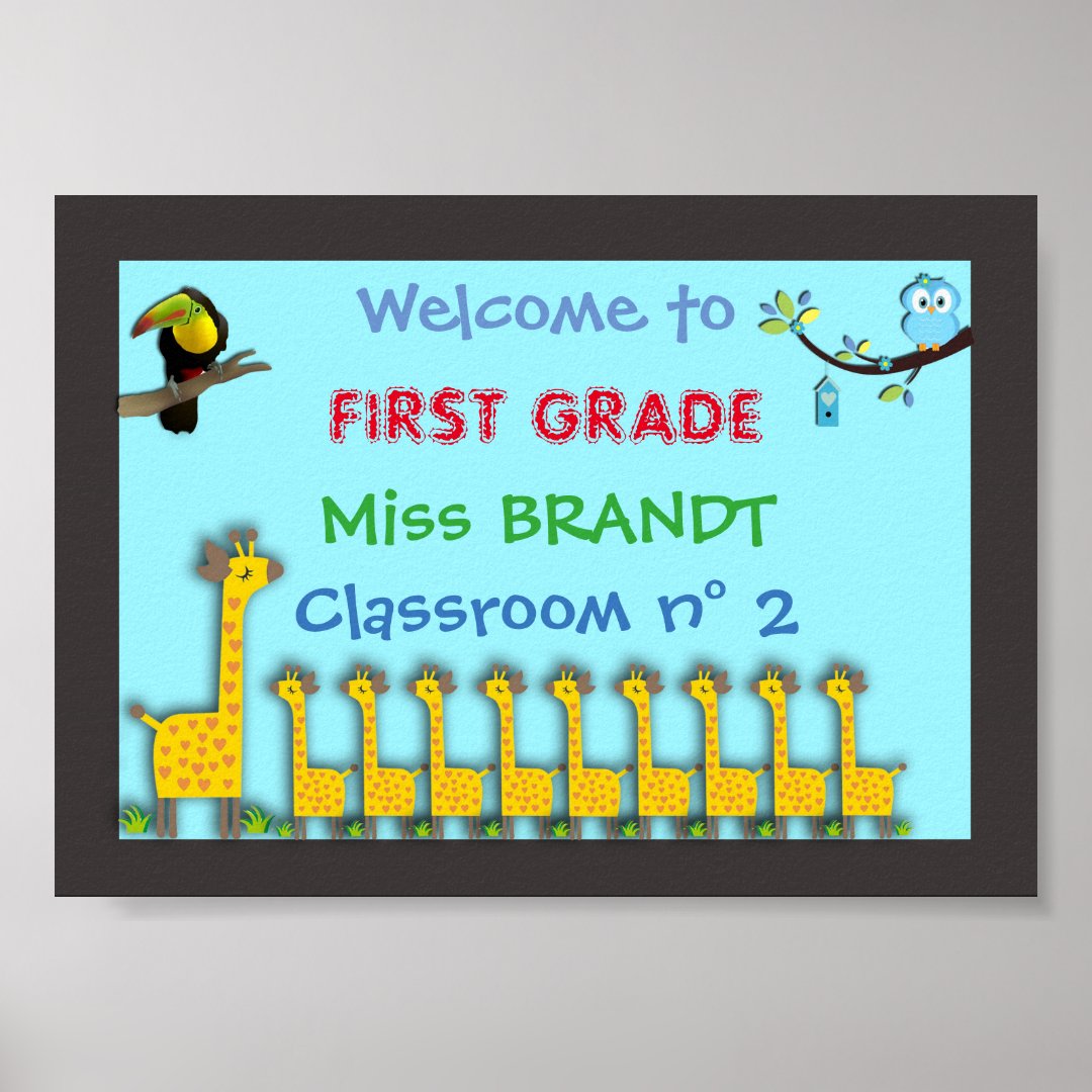 First grade Classroom sign, teacher name, frame Poster | Zazzle