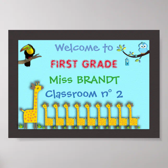 First grade Classroom sign, teacher name, frame Poster | Zazzle
